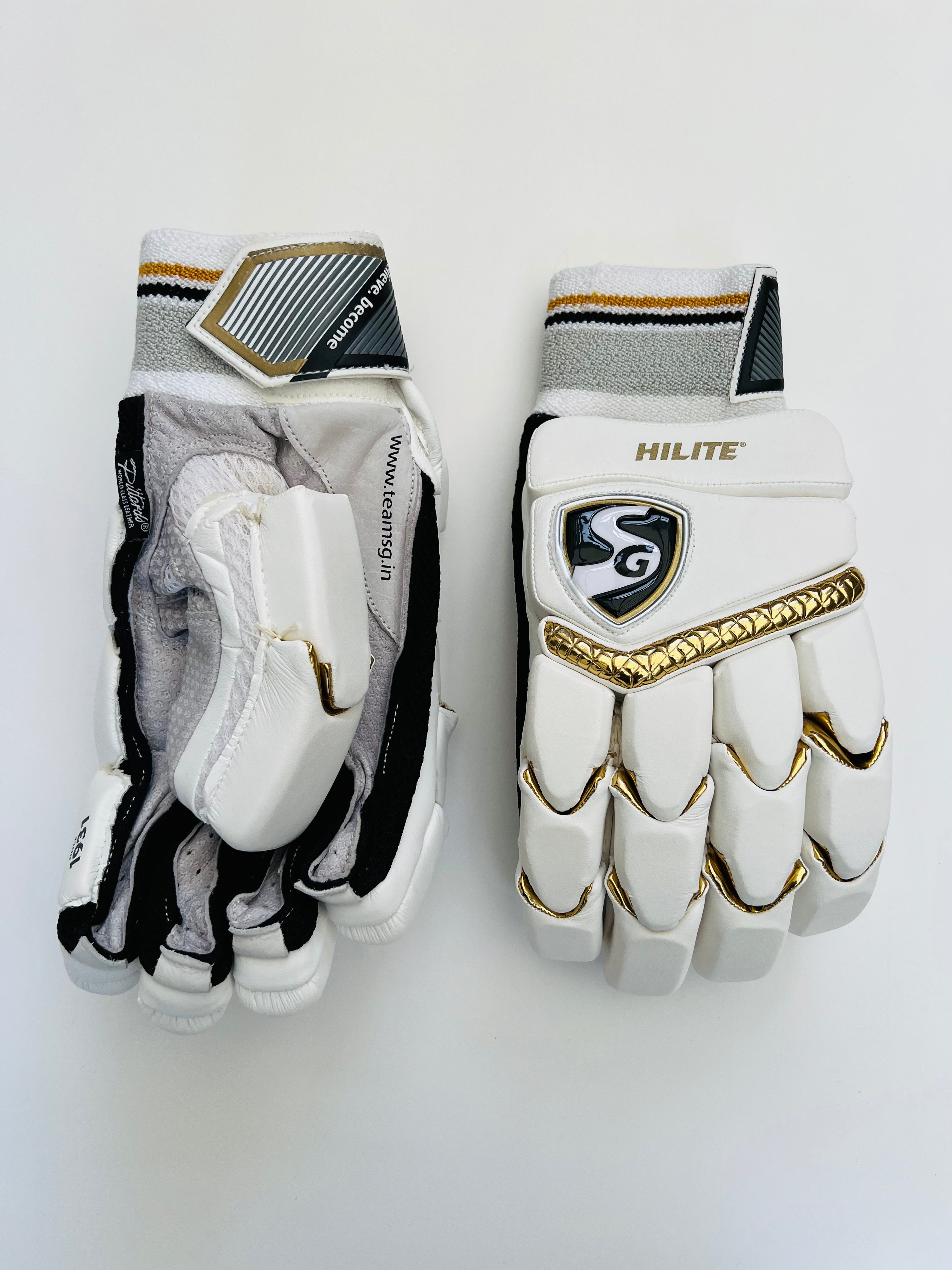 SG Hilite White Gold Cricket Batting Gloves | Pittards Leather – DKP ...